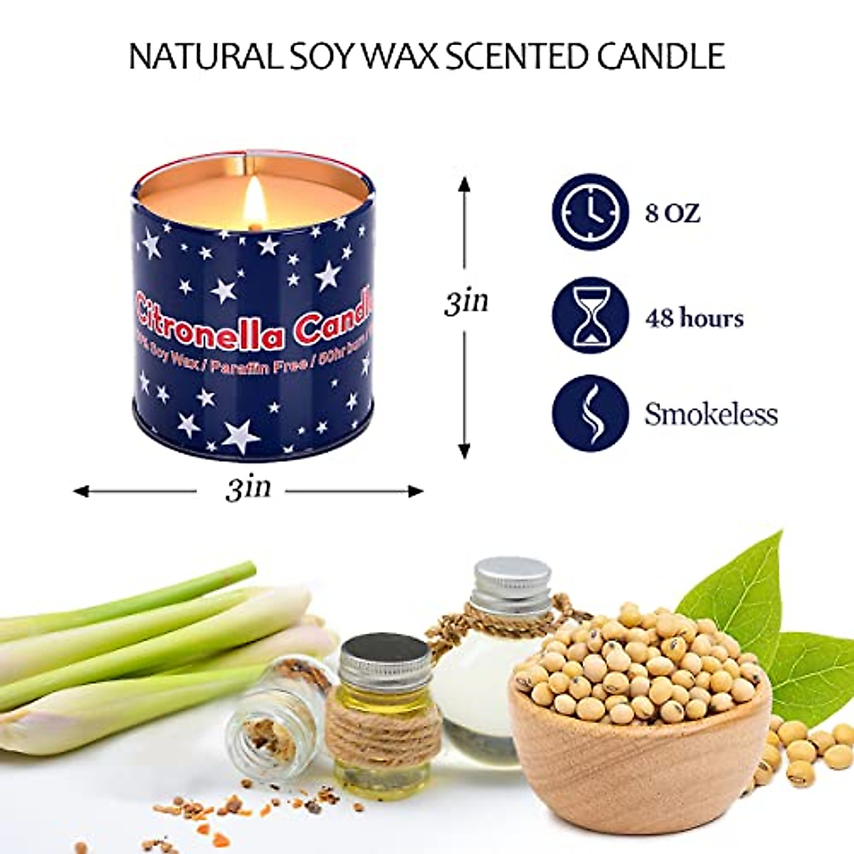 2 Pack Citronella Candles Outdoor and Indoor, 16Oz Natural Soy Wax Jar Candles with Citronella Oil for Patio Yard Deck Home, Summer Gift for Family Friends and Colleagues