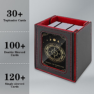 PTUI MTG Deck Box - Collectibe Card Box with Commander Window Display Trading Card Storage Box Holds 100 Double-Sleeved Cards Suitable for TCG/CCG/PTCG/EDH/Magic/Sport Cards (Black & Red)