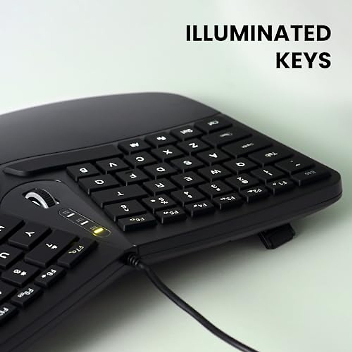 Perixx PERIBOARD-330B, Wired Ergonomic Keyboard with Adjustable Wrist Rest, Illuminated Keys, and Membrane Low Profile Keys, 2 Extra USB Ports, US English Layout