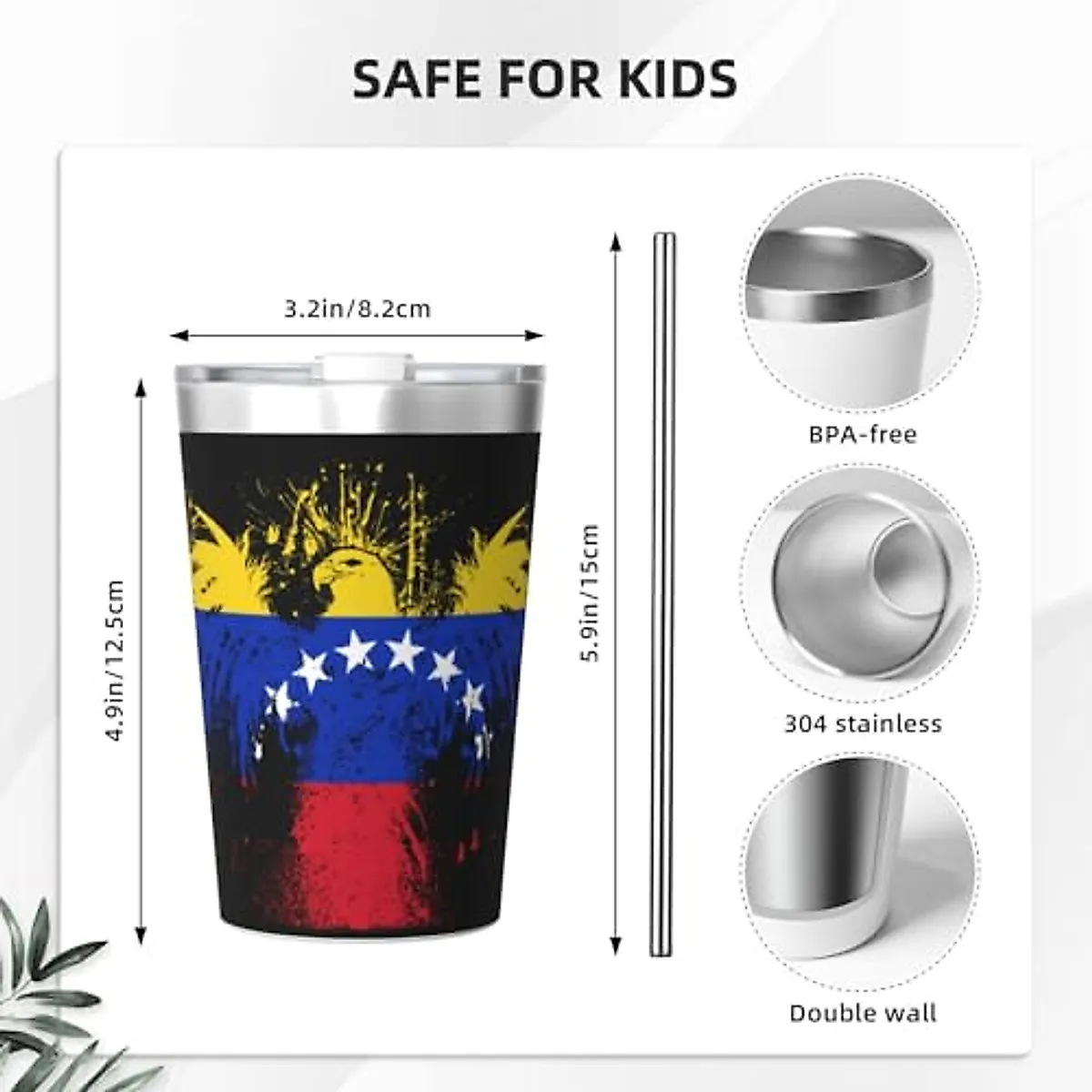 12oz Tumbler Venezuela Venezuelans Flag Stainless Steel Cup With Straw And Lid Spill Proof Bulk Double Wall Vacuum Reusable Water Tumblers For Cold Hot Drink