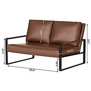 AWQM Mid-Century Loveseat Sofa, Upholstered Faux Leather Loveseat 2-Seat Small Sofa Couch Metal Accent Chair with Extra-Thick Padded Seat & Backrest Love Seat for Living Room, Small Spaces - Brown