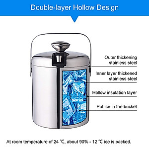 Ice Bucket Insulated with Tongs, Lids, Strainer 1.3 QT, Stainless Steel Insulated Double Wall Bar Ice Bucket Set for Wine, Champagne, Whiskey, Vodka, Cocktails, Beer