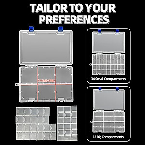 DUOFIRE Plastic Organizer Container Storage Box Adjustable Divider Removable Grid Compartment for Jewelry Beads Earring Container Tool Fishing Hook Small Accessories(34 Grids, White X 1)