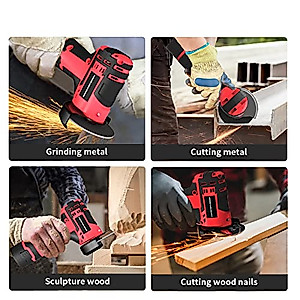 Boyuan Cordless Angle Grinder, Mini Brushless Metal Cutter 12000 RPM, with 2.0Ah Lithium-Ion Battery & Fast Charger, 2 Grinding Wheels, 1 Cutting Wheel, for Grind,Cut,2pcs Battery