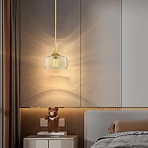 1 Light Semi Flush Mount Ceiling Light Pendant Light Modern Handblown Clear Glass Shade Classic for Farmhouse, Entryway, Dining Room, Kitchen Island (1 Pack, 10" Gold Pendant Light)