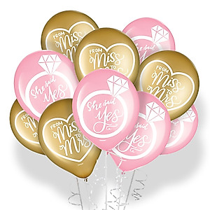 Bridal Party Supplies - Miss To Mrs. Latex Balloon Wedding and Bridal Shower Decorations in Pink and Gold, 30 Count