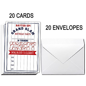 ukebobo 8th Birthday Party Invitations with Envelopes – Batter Up Baseball Party Invitations, Baseball Party Decorations– 20 Cards With Envelopes（bq-08）