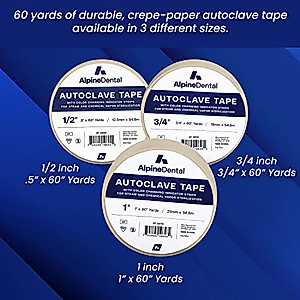 60 Yd. Roll of Autoclave Tape 1/2" – Indicates Sterilization for Dental Tools, Surgical Instruments, & Tattoo Accessories – Heat Tape for Chemical, Dry Heat, & Autoclave Sterilizers by Alpine Dental