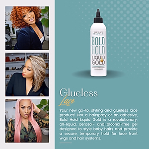 The Hair Diagram - Bold Hold Liquid Gold Reloaded - Glueless Lace Gel - Temporary Hold For Wigs and Hair Systems - Styling Agent For Baby Hairs - Non Toxic - Aerosol & Alcohol Free - Water Based Formula - 4oz