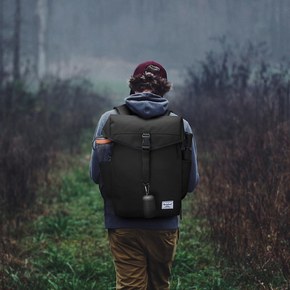 Rangeland Drawstring Flap Backpack Rucksack Lightweight Travel Laptop Backpack Carry-on Daypack 17L School Commute Gym Sport, All Black