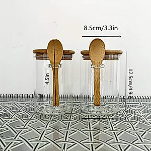 Piscepio Glass Jar Containers with Bamboo Airtight Lid Wooden Spoon Scoop Food Storage Canister Clear Glass Containers Kitchen Organization Jars 2 Pcs 18.5 OZ