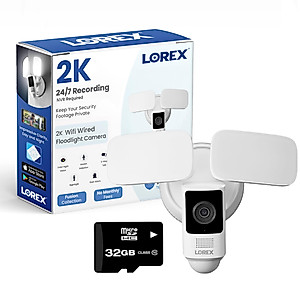 Lorex 2K Wi-Fi Floodlight Camera with Adjustable LEDs, Smart Motion Detection, 2-Way Talk, Color Night Vision, White