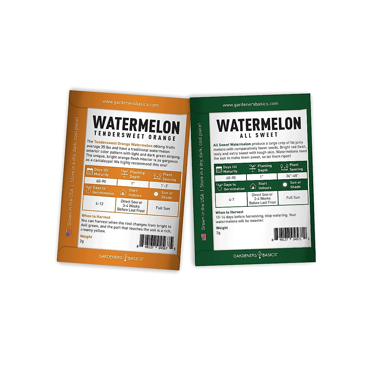 Watermelon Fruit Seeds for Planting Home Garden 5 Variety Packets - Crimson Sweet, Jubilee Improved, Tendersweet Orange, Charleston Grey, and All Sweet Watermelon Seed Packs by Gardeners Basics
