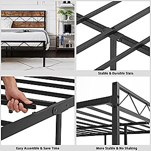 VECELO Queen Size Bed Frame with Wooden Headboard, Heavy Duty 14 Metal Slats Support, No Box Spring Needed, Platform Mattress Base, Under Bed Storage, Noise Free, Easy Assembly