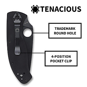Spyderco Tenacious Folding Utility Pocket Knife with 3.39" Black Stainless Steel Blade and Durable G-10 Handle - Everyday Carry - CombinationEdge - C122GBBKPS