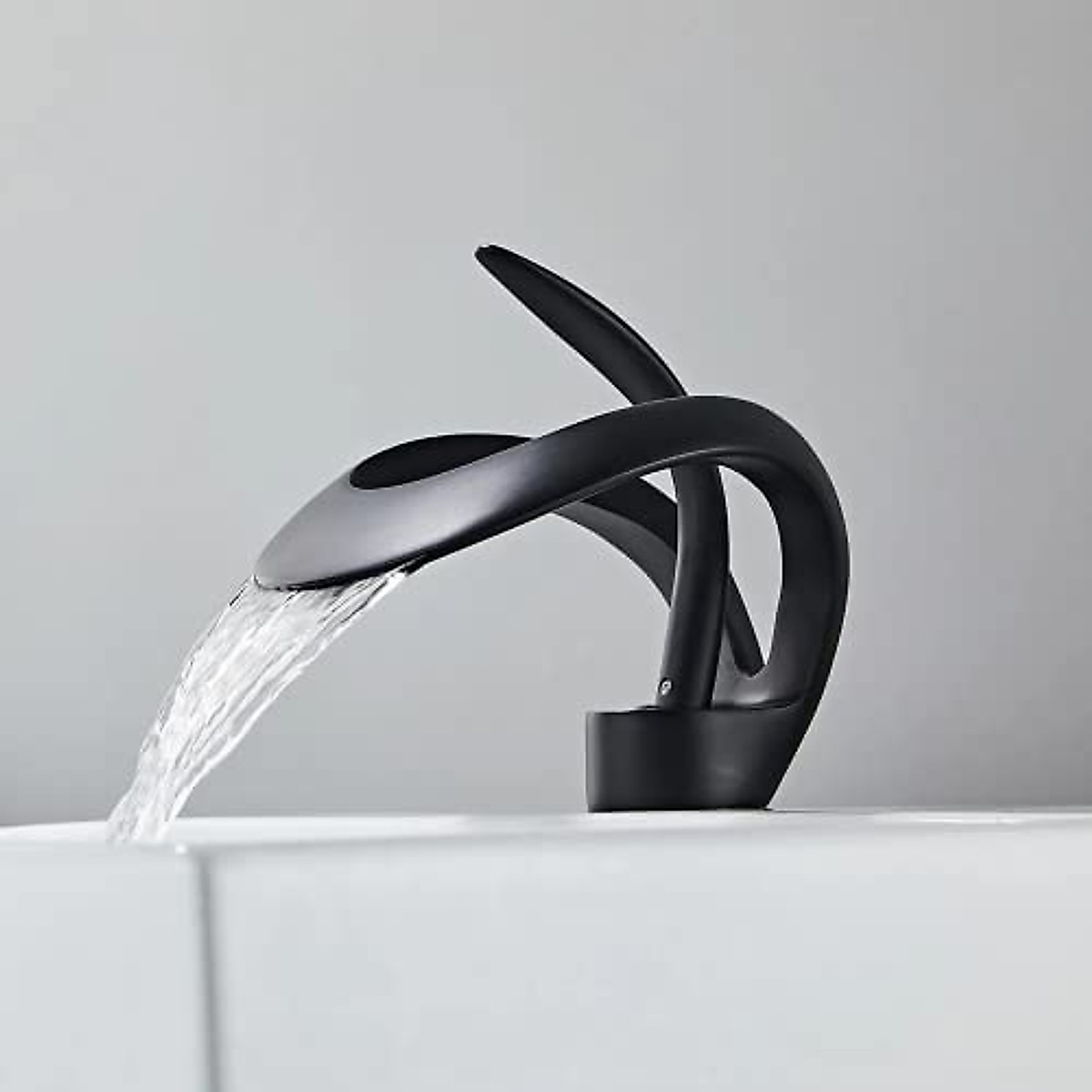 Lovedima Elegant Waterfall Single Handle 1-Hole Bathroom Vessel Sink Faucet Solid Brass Lavatory Vanity Sink Faucet,Black