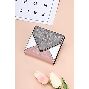 Lavemi Ultra Thin Small Compact Leather Womens Girls Wallets RFID Blocking Credit Card Holder for Women(Envelope Gray/Dark Pink)