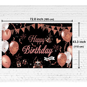 KOKAR Happy Birthday Decorations Banner, Large Black and Rose Gold Happy Birthday Banner Sign, Happy Birthday Backdrop for Girls Women Birthday Party Decorations