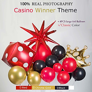 Casino Theme Red and Black Gold balloon garland arch kit With Starburst Dice Crown balloons for casino royale Birthday Las Vegas night hollywood theme party decorations