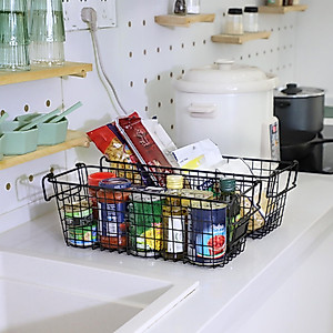 4 Pack [ XL Large ] STACKABLE Wire Baskets for Organizing - Pantry Storage and Organization Metal Bins for Produce, Food, Fruit - Kitchen Bathroom Closet Cabinet, Countertop, Under Sink Organizer