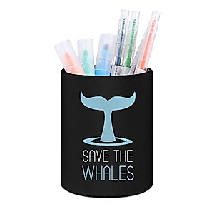Save The Whales Round PU Leather Pen Holder Desk Organizer Storage Container Pencil Container Brush Scissor Box