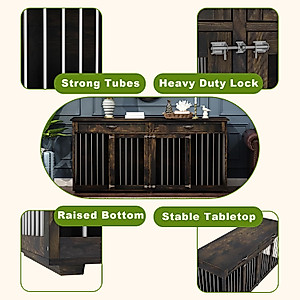 DAWNSPACES Dog Crate Furniture for Large Medium Dogs, 72" Heavy Duty Indoor Wooden Double Rooms Dog Kennel Table with Drawers & Divider, Funiture Style Dog Cage House TV Stand, Rustic Brown