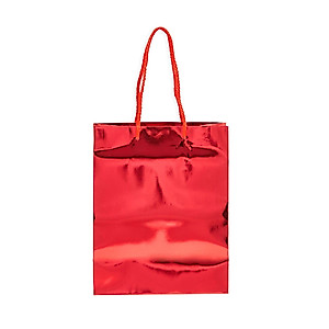 Sparkle and Bash Red Metallic Medium Gift Bags with Handles for Weddings, Birthdays (9.25 x 8 x 4.25 in, 24 Pack)