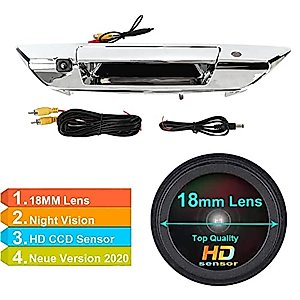 Aramox Trunk Handle Reverse Camera, Car Trunk Handle Color Backup Camera ABS IP66 Waterproof 150‑170° Wide Angles Replacement for Hilux 2017‑2021(Silver)