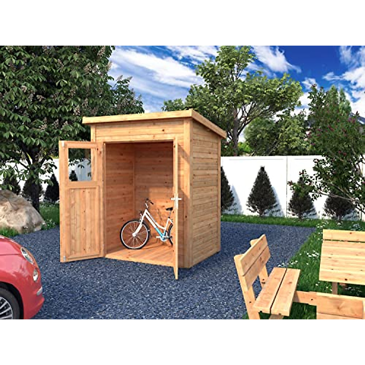 Leisure Season Urbano Lean to Shed Kit - Modern Weatherproof Outdoor Storage with Floor, Doors, Plexiglass Windows, Pent Roof Nordic Spruce Wood for Garden, Yard Medium Brown, 6'x4' (URB6X43781)