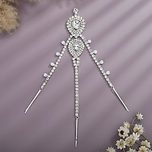 YERTTER Wedding Silver Rhinestone Head Chain With Clip Jewelry Forehead Tassel Fringe Headband Headpiece Crystal Chain Headband Hair Accessories for Women Brides Prom Costume(Silver 2)