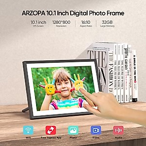 ARZOPA Frameo Digital Picture Frame 10.1 Inch Smart WiFi Digital Photo Frame 32GB with 1280x800 IPS Touch Screen, Auto-Rotate and Slideshow, Easy Setup to Share Photos Or Videos from Anywhere Anytime