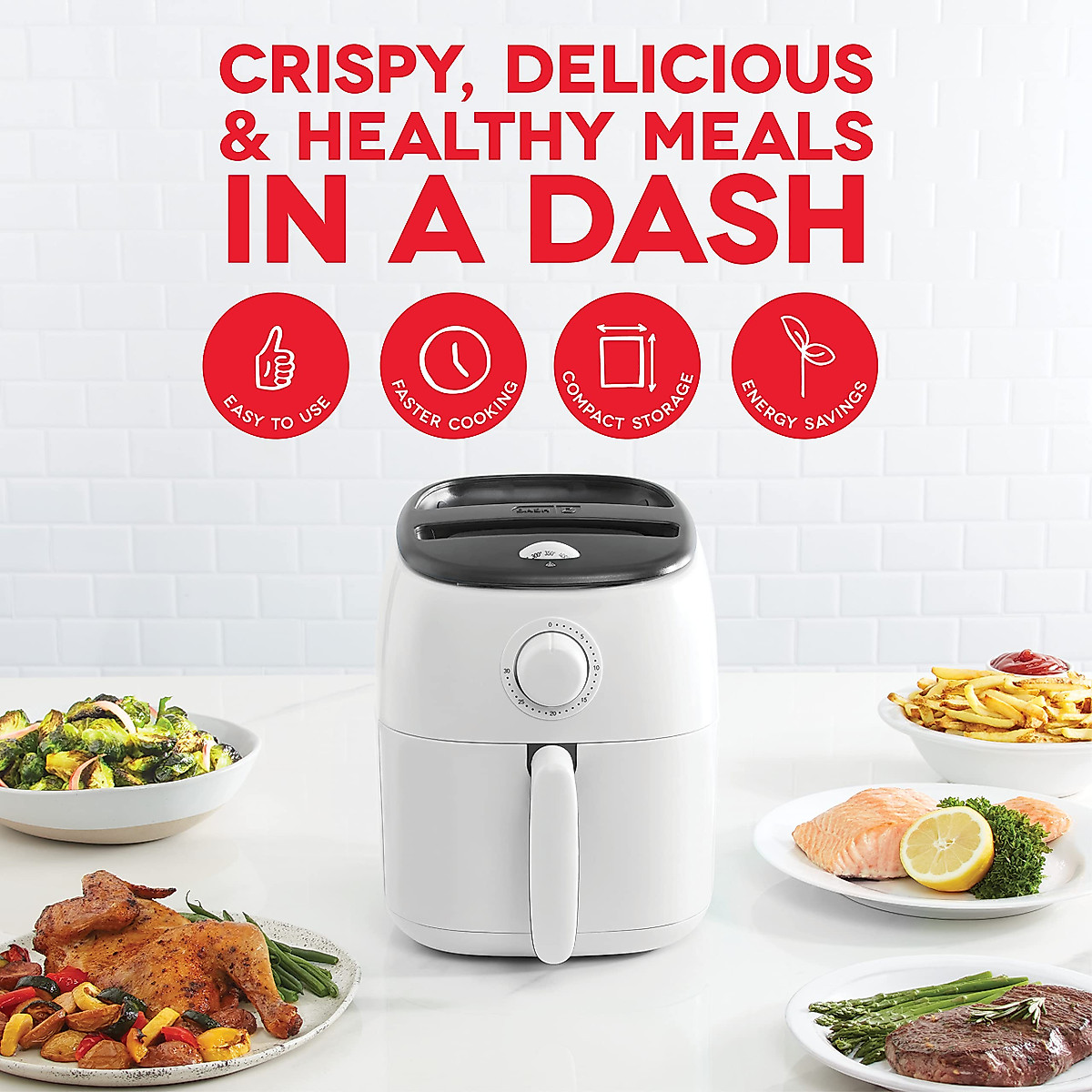 DASH Tasti-Crisp™ Electric Air Fryer Oven, 2.6 Qt., White – Compact Air Fryer for Healthier Food in Minutes, Ideal for Small Spaces - Auto Shut Off, Analog, 1000-Watt