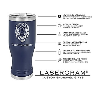 LaserGram 14oz Vacuum Insulated Pilsner Mug, Keep Calm and Play Field Hockey, Personalized Engraving Included (Navy Blue)