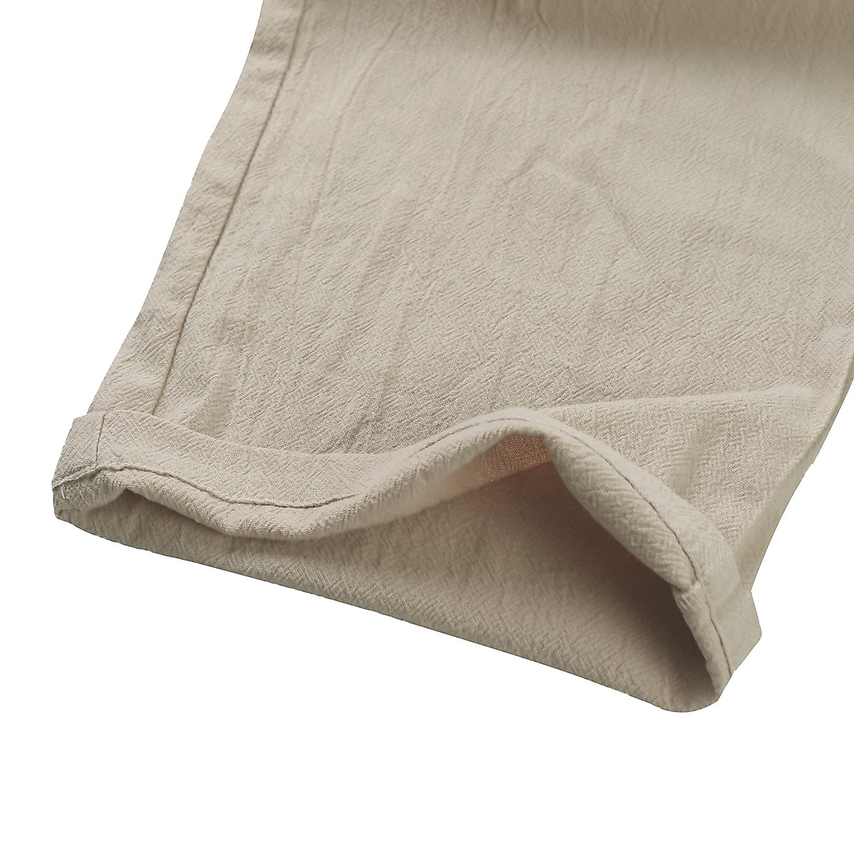 LVCBL Khaki Cotton Pants Men Casual Linen Beach Pants Drawstring Trousers,Khaki,M