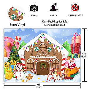 Funnytree 7x5ft Christmas Gingerbread House Backdrop for Party Winter Merry Xmas Candy Gifts Photography Background Santa Baby Shower Birthday Portrait Cake Table Decoration Banner Photo Booth