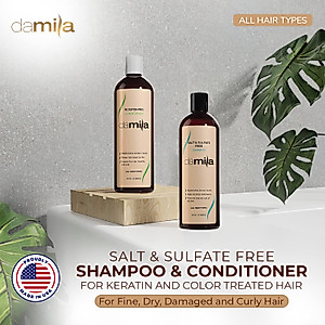 Damila Salt & Sulfate Free Shampoo & Conditioner for Keratin and Color Treated Hair - Professional Keratin Value Pack for Damaged, Frizzy, Curly, Dry & Thin Hair - Shampoo Sin Sal - 16.9 Fl Oz
