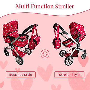 Convertible Combo Baby Doll Stroller for 3 Year Old Girls & Up | Play Toy Baby Stroller for Dolls, Folding Adjustable Bassinet Carriage Buggy with Storage Basket Converts to Sit Up Pushcart Pram