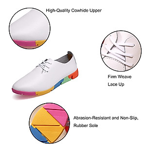 Women's Leather Lace Up Oxford Shoes,Comfortable Flat Heel Soft Sole Walking Shoes Casual Breathable Loafers Sneakers (White,8.5)