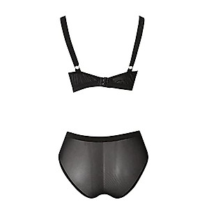 HUANKD Women's Lingerie Sexy, Sexy Naughty Underwear Lace Teddy Lingerie for Women, Women's Fashion Strapstwo-Piece Suit Solid Color Wireless Bra Underwear Panties Lengerie Plus Size (L, Black-1)