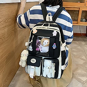 FORTEXO Kawaii Backpack with Kawaii Pendants and Pins Accessories 5Pcs Set Cute Kawaii Rucksack for Women Cute Aesthetic Backpack