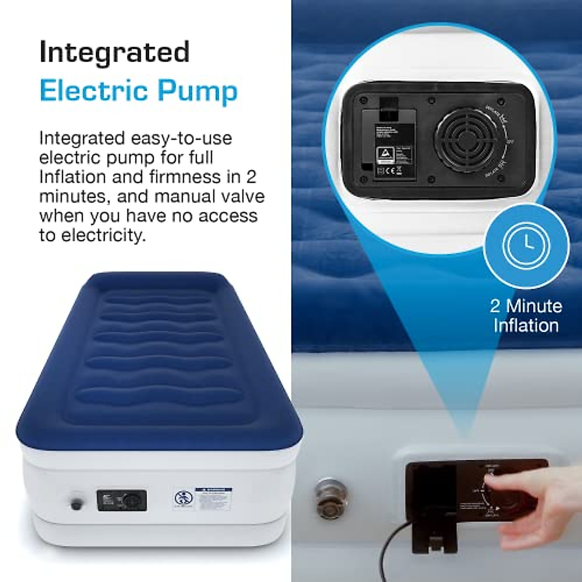 Active Era Luxury Twin Size Air Mattress (Single) - Elevated Inflatable Air Bed, Electric Built-in Pump, Raised Pillow & Structured I-Beam Technology, Height 21"