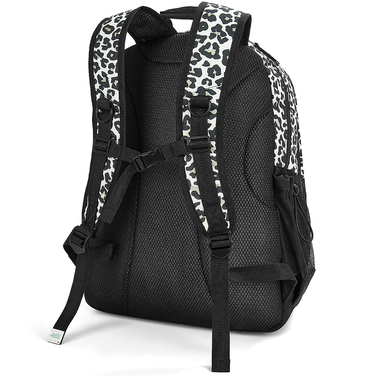 Choco Mocha Snow Leopard Backpack for Teen Girls, Travel School Backpack for Girls High Middle School 18 Inch Large Bookbag, Black