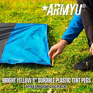 240-Pack Bright Yellow 9" Durable Plastic Tent Pegs Spikes Hook - Heavy Duty Camping Tent Stakes for Secure Tent Setup and Outdoor Adventures