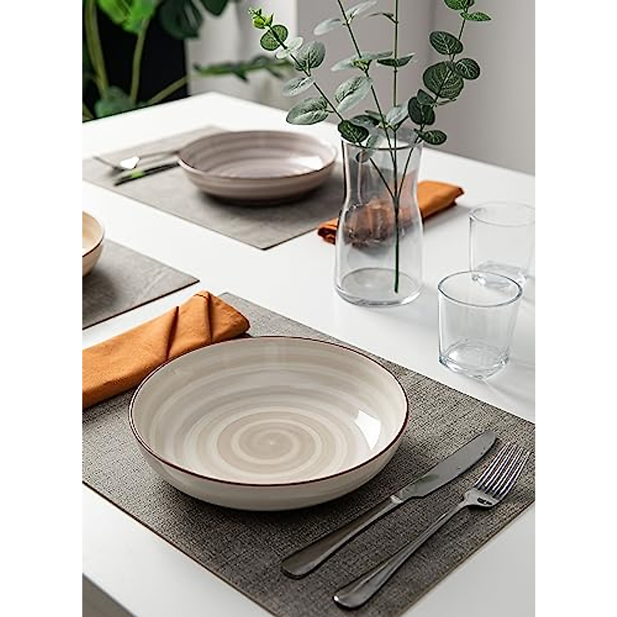 Sweese Pasta Bowls, 30 Ounce Salad Bowls, Neutral Serving Bowls, Pasta Bowls Set of 6, 8.3 Inch Porcelain Plate Bowls