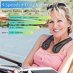 Bladeless Neck Fan 5000mAh, Necklace Fan Battery Operated 4 speeds, Wearable Fan Rechargeable Strong Airflow, Hands-Free Fan Portable, for Outdoor Activities Travel Office Home (Black)