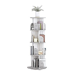 VERAMY 4 Tier Bookshelf Floor Standing Bookcase Rotating Bookshelf Large Capacity Bookshelf Storage Rack Utility Organizer Shelves for Bedroom Living Room Study Room (Color : Grey)