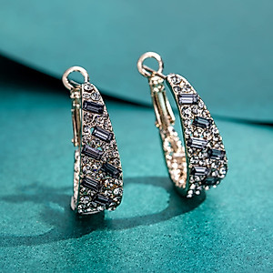 Qlady Crystal Hoop Earrings For Women Bright Silver Plated Oval Inside Out Earring,Sparkly Earring Jewelry