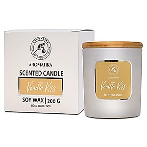 Scented Candle Vanilla Kiss - Aromatherapy Candle - Soywax Candle with Vanilla Extract - Up to 45 Hours Burn Time - Glass Candle Gift - Home Scented Candles - Luxury and Sensual Soy Wax Candle
