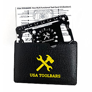USA Toolbars Wallet Multitool Card – 46 in 1 Innovative Gift Stainless Steel Business Credit Card – Black – Multi-Tool (Screwdrivers, Can Opener, Butterfly Wrench, Phone Stand & More)