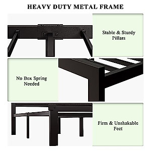 iPormis Twin Metal Platform Bed Frame with Upholstered Headboard, Upgraded Heavy Duty Bed Frame with Steel Slats Support/12 Under Bed Storage, Noise Free, No Box Spring Needed, Dark Gray